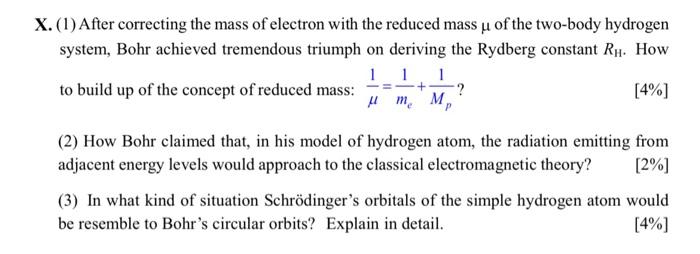 Solved X. (1) After correcting the mass of electron with the | Chegg.com
