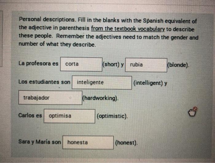 Solved Personal descriptions. Fill in the blanks with the | Chegg.com