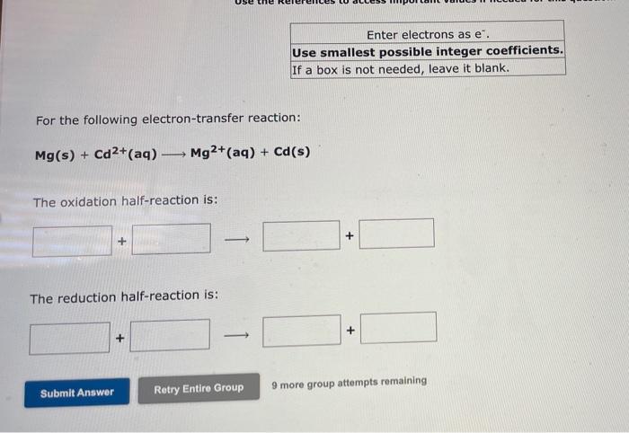 Solved For The Following Electron Transfer Reaction