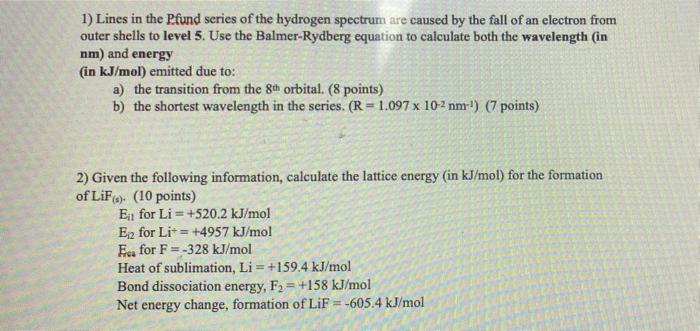 Solved 1) Lines in the Pfund series of the hydrogen spectrum | Chegg.com