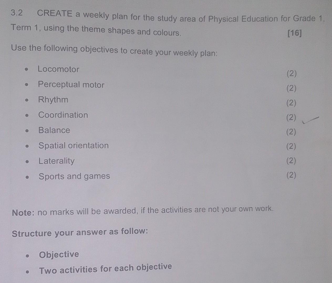 Solved 3.2 CREATE a weekly plan for the study area of | Chegg.com