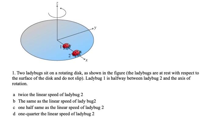 Solved 1. Two ladybugs sit on a rotating disk, as shown in | Chegg.com