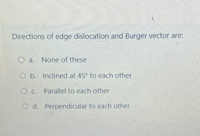 Solved Directions of edge dislocation and Burger vector are: | Chegg.com