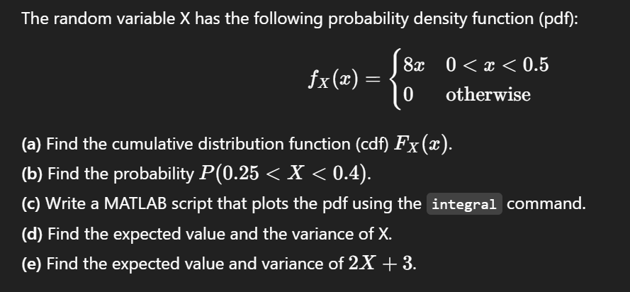 The random variable X ﻿has the following probability | Chegg.com