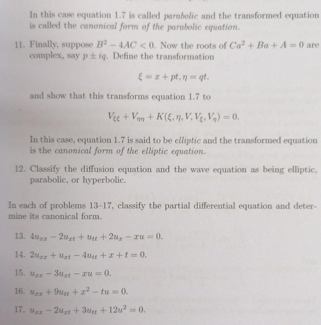 Solved In this case equation 1.7 is called parabolic and the | Chegg.com