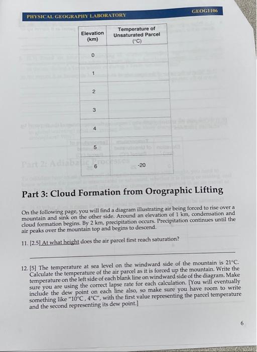 Solved Part 3: Cloud Formation from Orographic Lifting On | Chegg.com