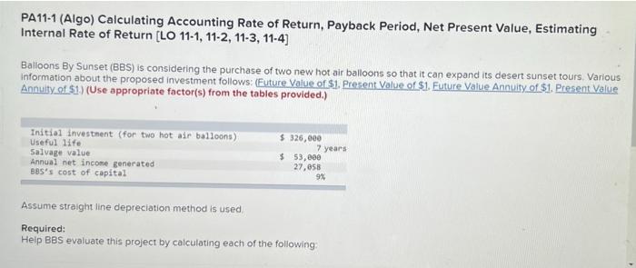 Solved PA11-1 (Algo) Calculating Accounting Rate of Return, | Chegg.com