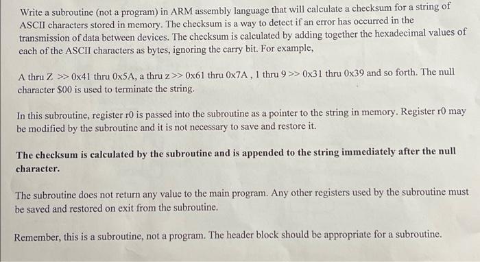 Solved Write a subroutine (not a program) in ARM assembly | Chegg.com