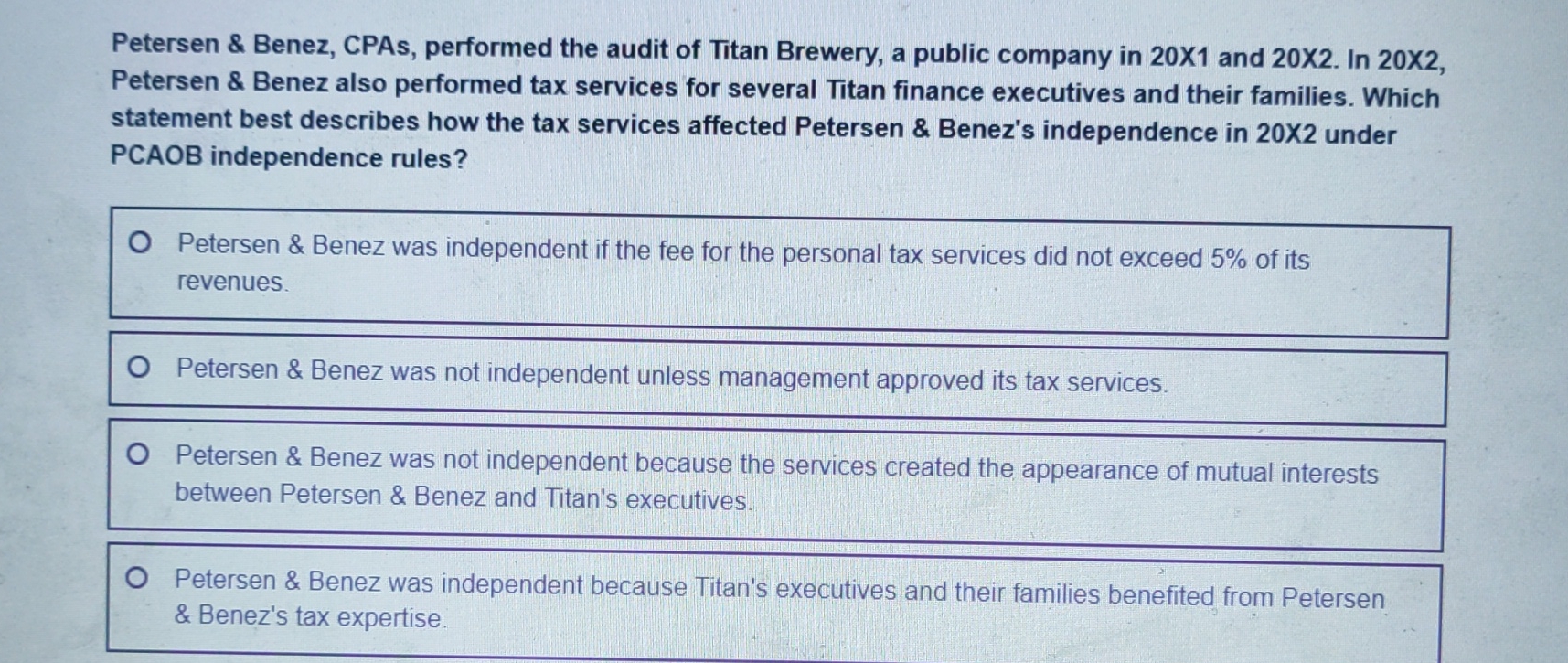 Solved Petersen & Benez, CPAs, performed the audit of Titan | Chegg.com