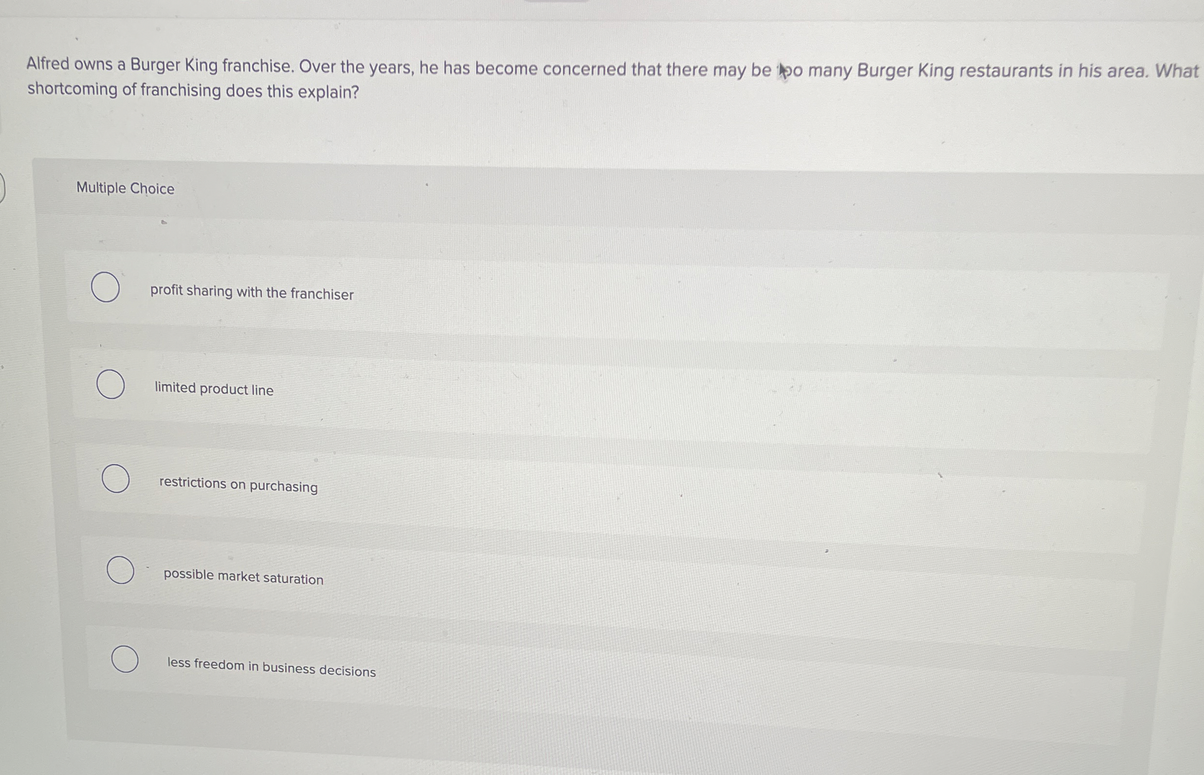 Solved Alfred owns a Burger King franchise. Over the years, | Chegg.com