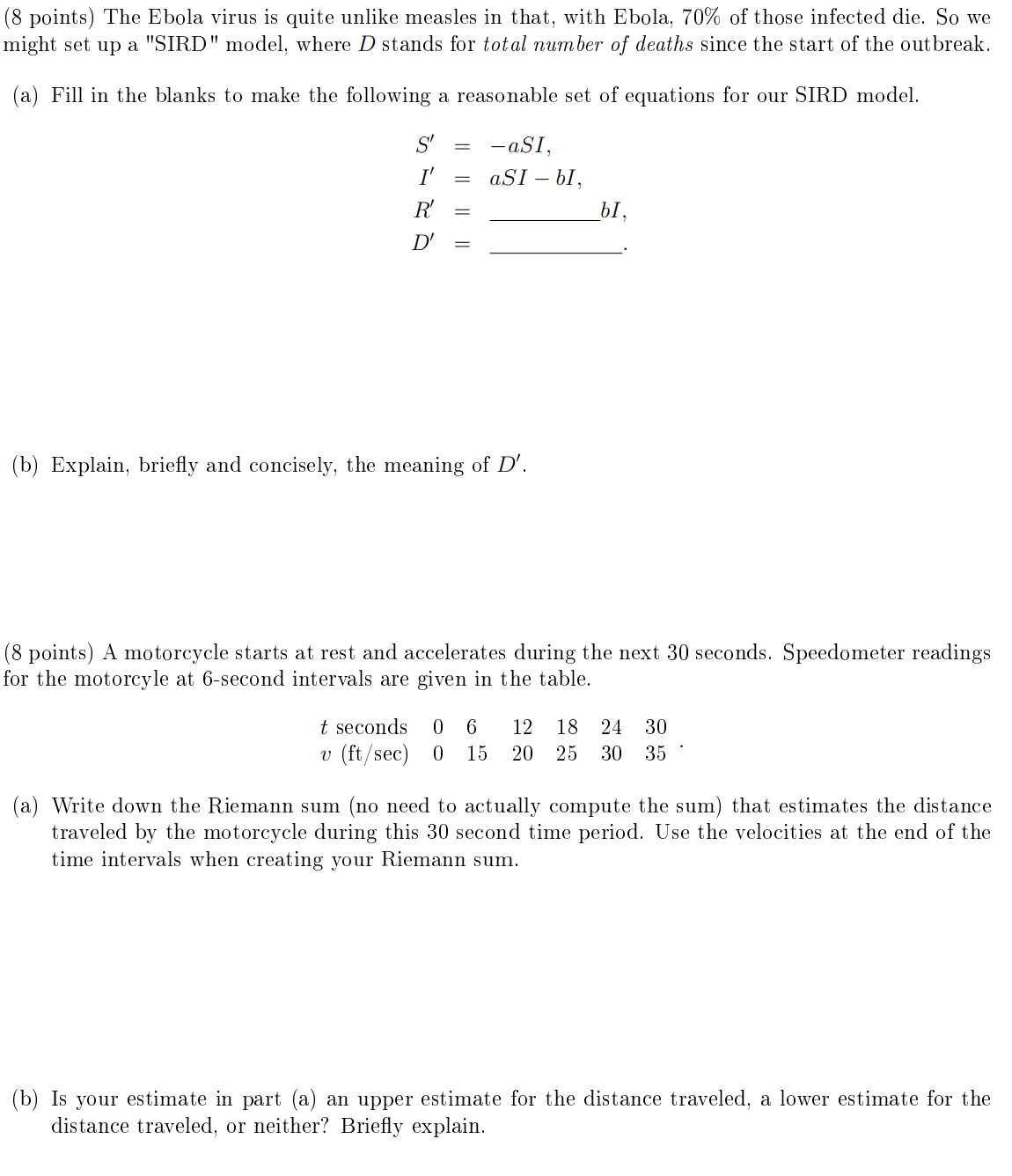 Solved (8 ﻿points) ﻿The Ebola virus is quite unlike measles | Chegg.com