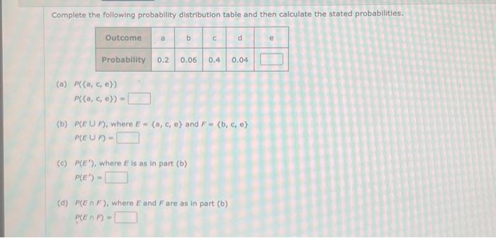 Solved Complete the following probability distribution table | Chegg.com