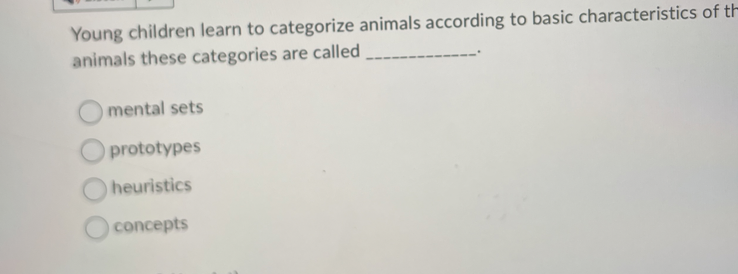 Solved Young children learn to categorize animals according | Chegg.com