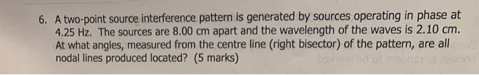 Solved 6. A two-point source interference pattern is | Chegg.com