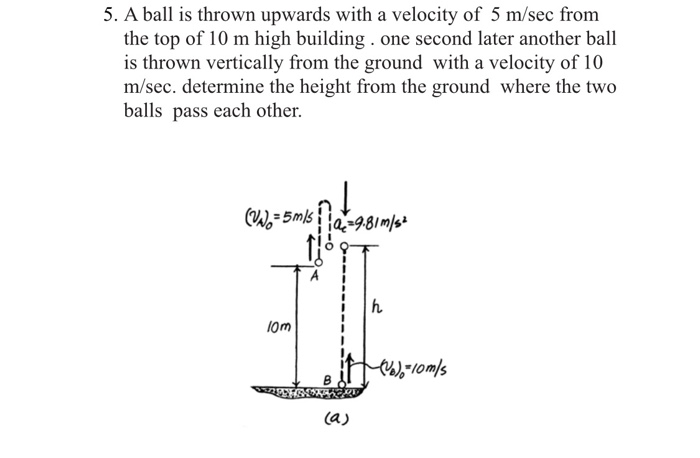 Solved 5. A ball is thrown upwards with a velocity of 5 | Chegg.com