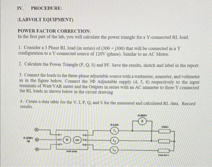 Solved IV. PROCEDURE: (LABVOLT EQUIPMENT) POWER FACTOR | Chegg.com