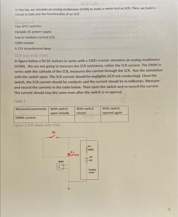Solved SCR Lab In this lab, we simulate an analog multimeter | Chegg.com