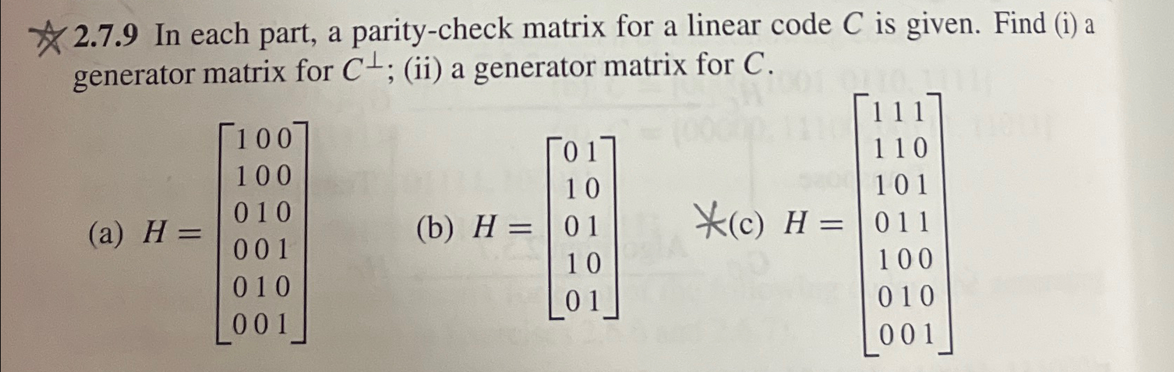 Solved 279 ﻿in Each Part A Parity Check Matrix For A 