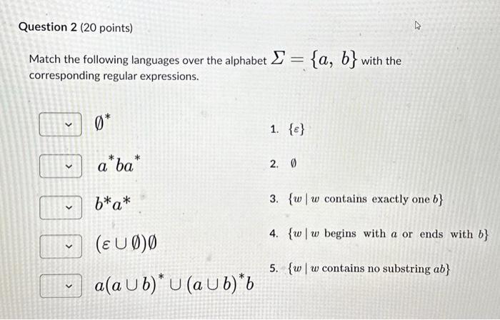 Solved Match the following languages over the alphabet | Chegg.com