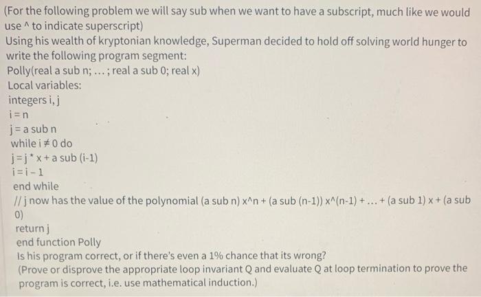 Solved (For the following problem we will say sub when we | Chegg.com