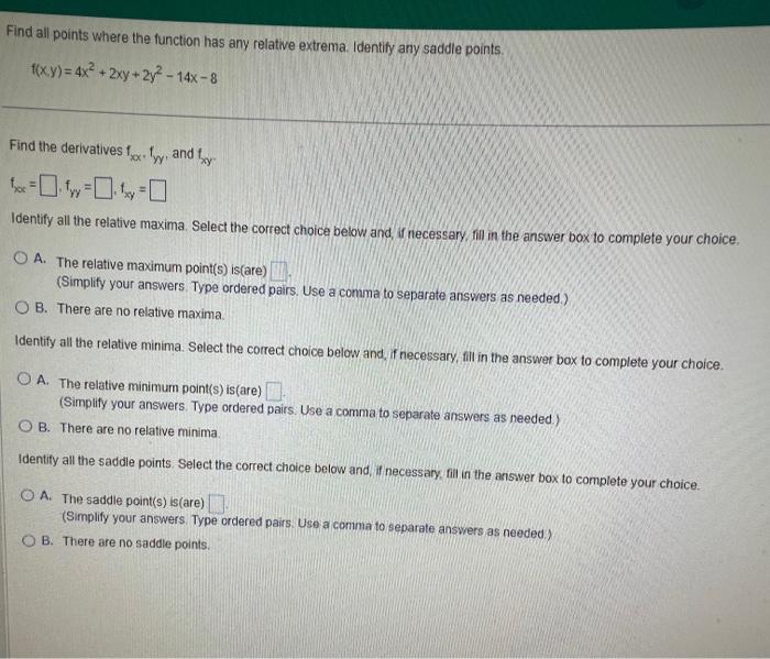 Solved Find all points where the function has any relative | Chegg.com