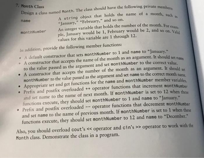 Solved 7. Month Class Design a class named Month. The class | Chegg.com