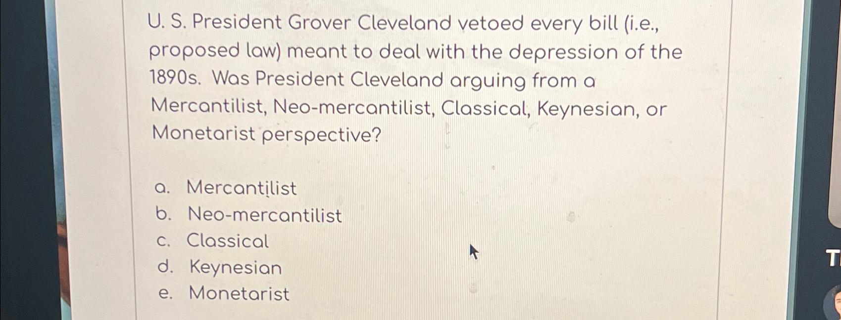 Solved U. ﻿S. ﻿President Grover Cleveland vetoed every bill | Chegg.com