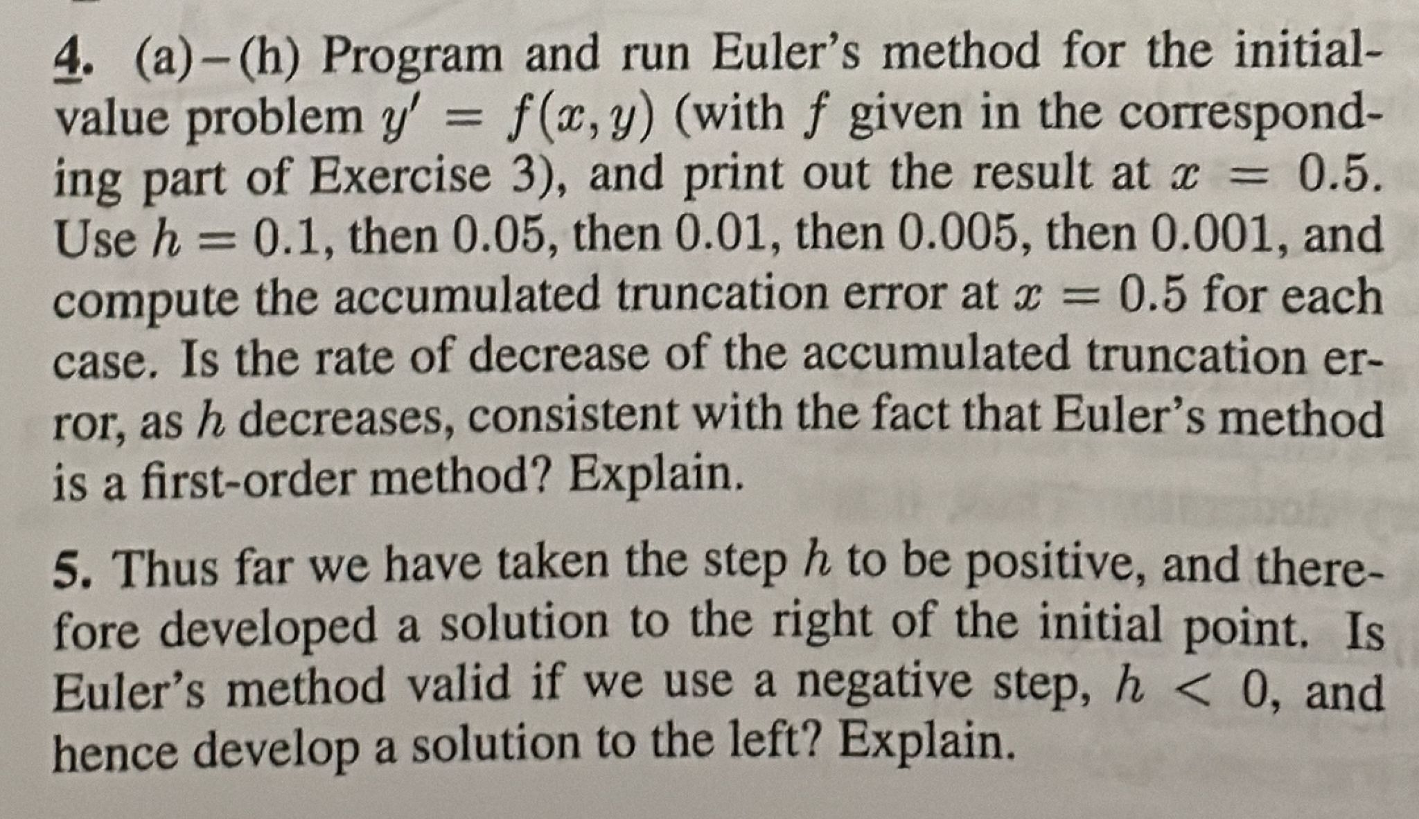 4. (a)-(h) ﻿Program and run Euler's method for the | Chegg.com