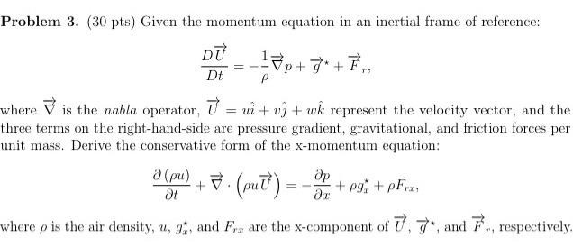 Solved Problem 3. (30pts) Given the momentum equation in an | Chegg.com