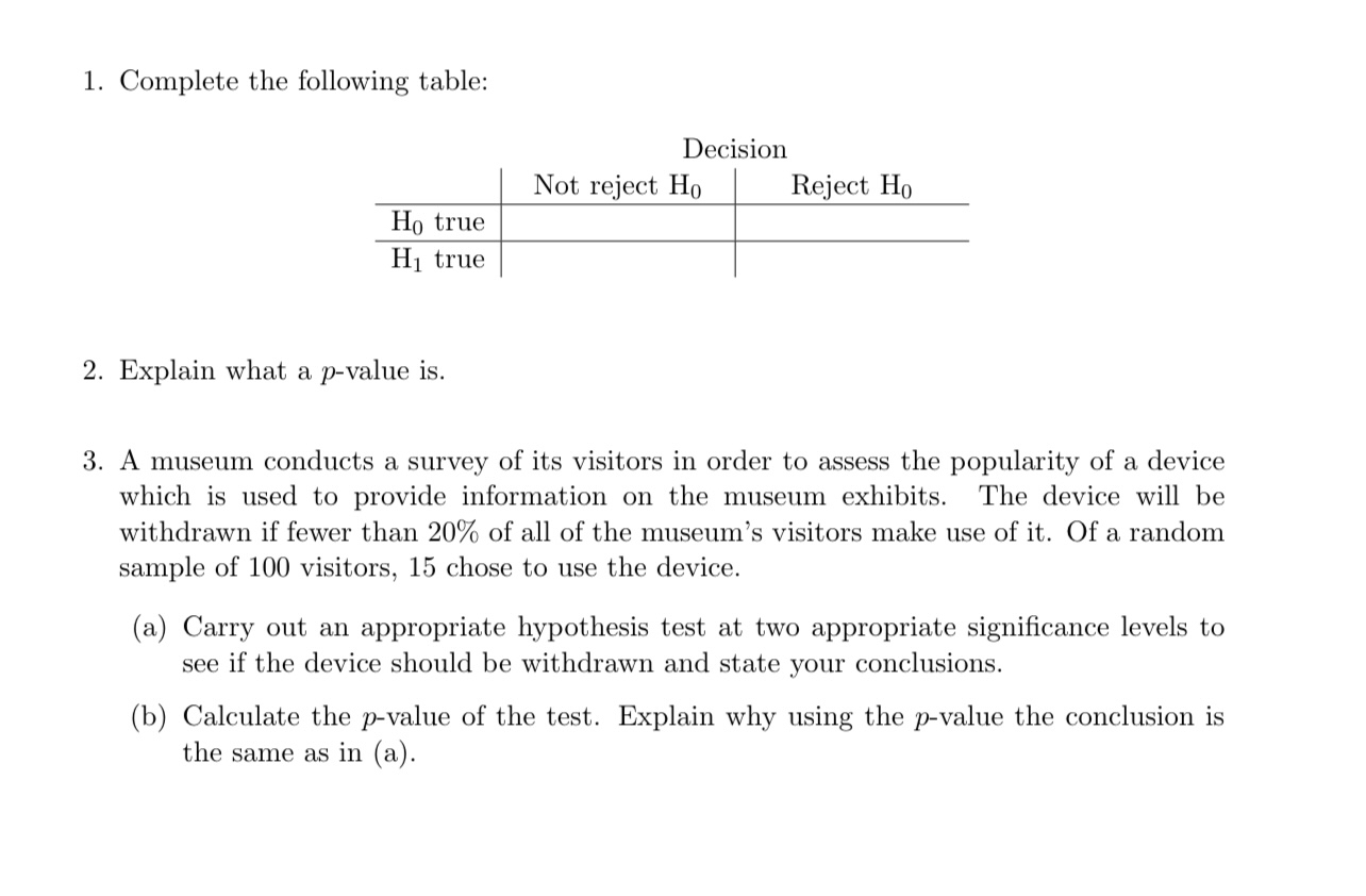 Solved Complete the following table:\table[[,Decision],[,Not | Chegg.com