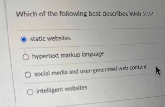 Solved Which of the following best describes Web 2.0? static | Chegg.com