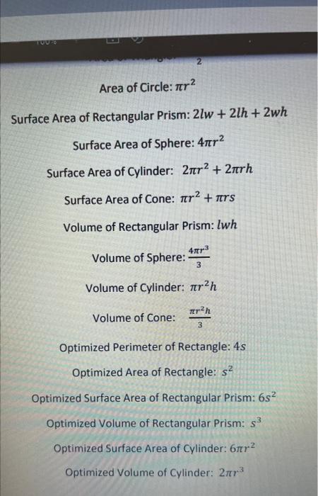 Solved Geometric Formulas Diameter: 2r Radius: 2d | Chegg.com