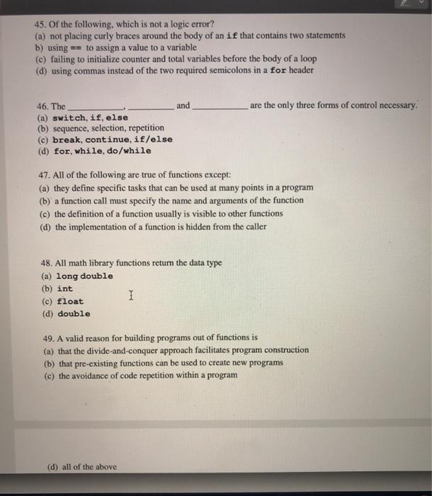 Solved 41. Which of the following is false? (a) break and | Chegg.com