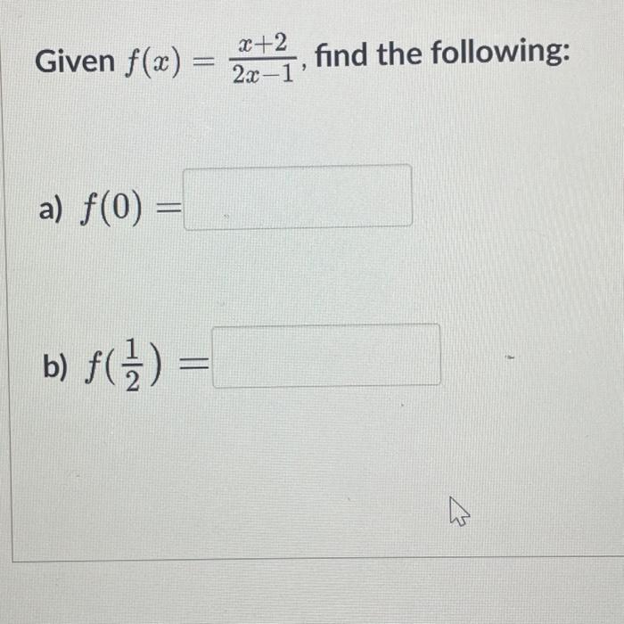 Solved Given f(x)=2x−1x+2, find the following: | Chegg.com