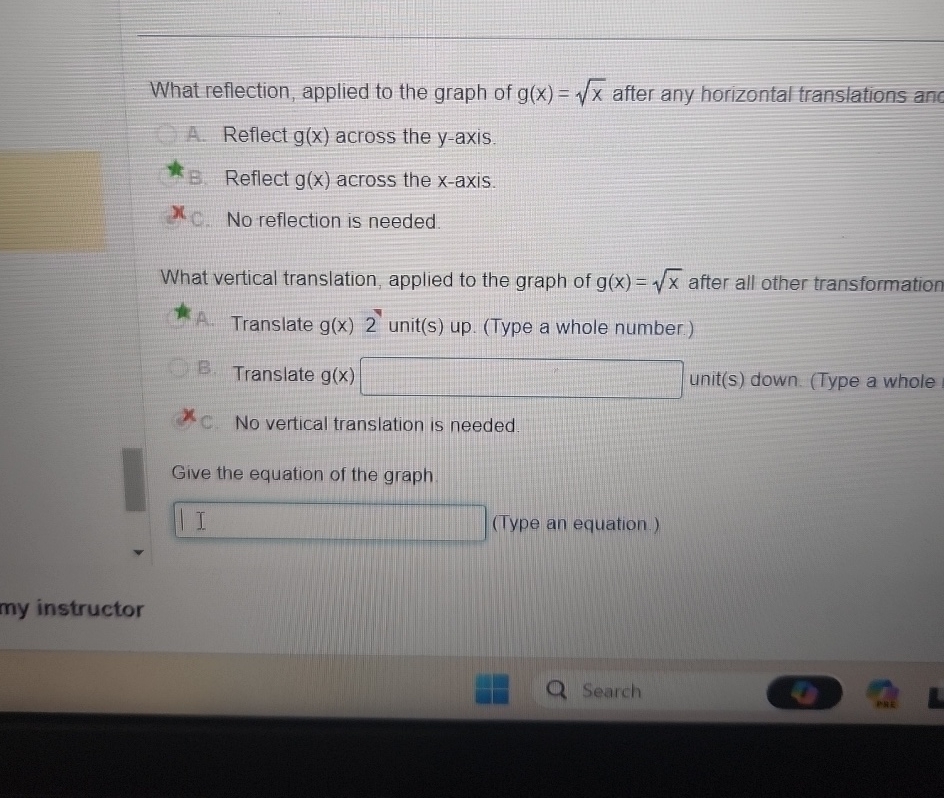 Solved What reflection, applied to the graph of g(x)=x2 | Chegg.com