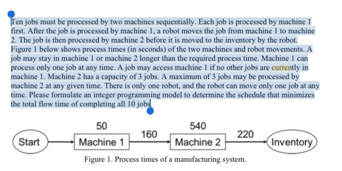 Solved Ten jobs must be processed by two machines | Chegg.com