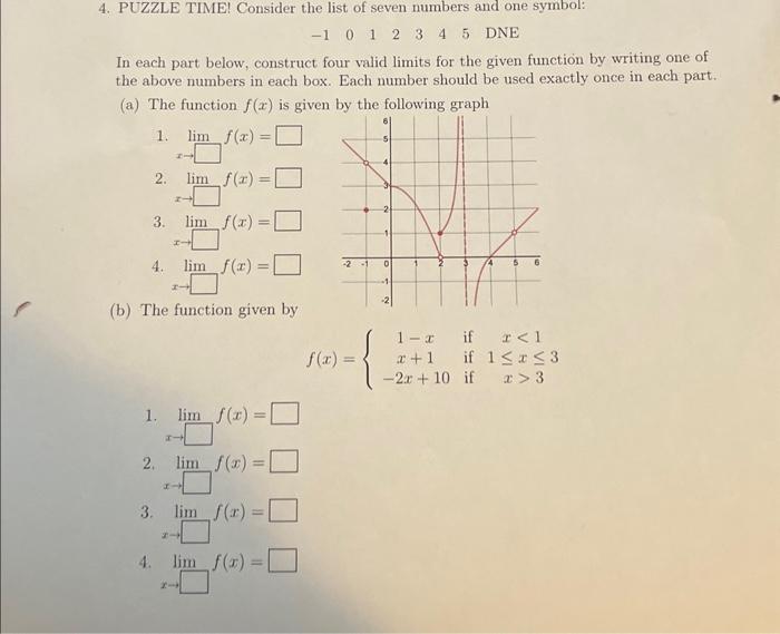 Solved −1012345 DNE In each part below, construct four | Chegg.com