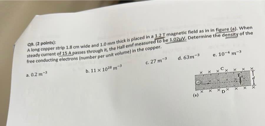 Solved Q9. (2 ﻿points):A long copper strip 1.8cm ﻿wide and | Chegg.com