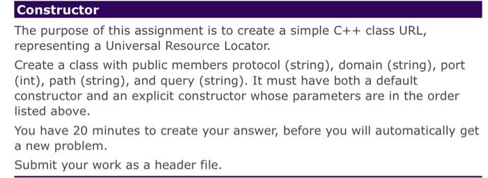 Solved Constructor The purpose of this assignment is to | Chegg.com