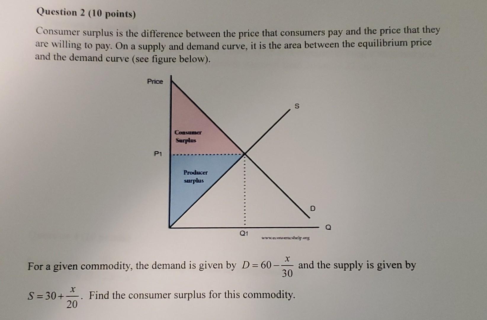 [Solved]: Consumer surplus is the difference between th