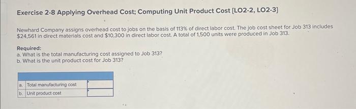 Solved Exercise 2-8 Applying Overhead Cost; Computing Unit | Chegg.com