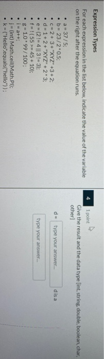 Solved Expression Types For each expression in the list | Chegg.com