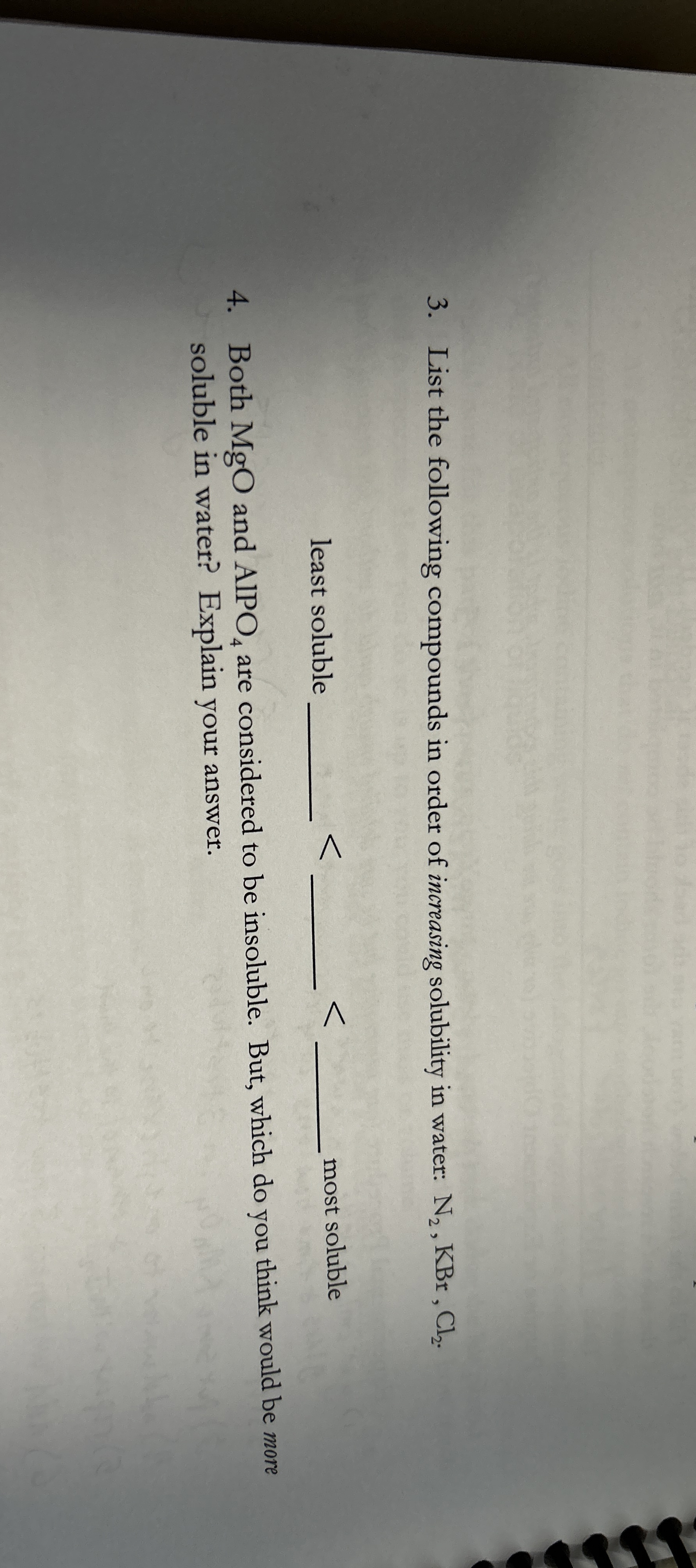Solved List the following compounds in order of increasing | Chegg.com