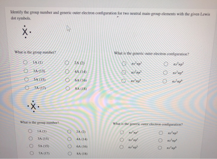 Solved Identify the group number and generic outer electron | Chegg.com