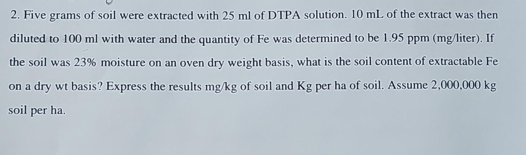 Solved 2. Five grams of soil were extracted with 25ml of | Chegg.com