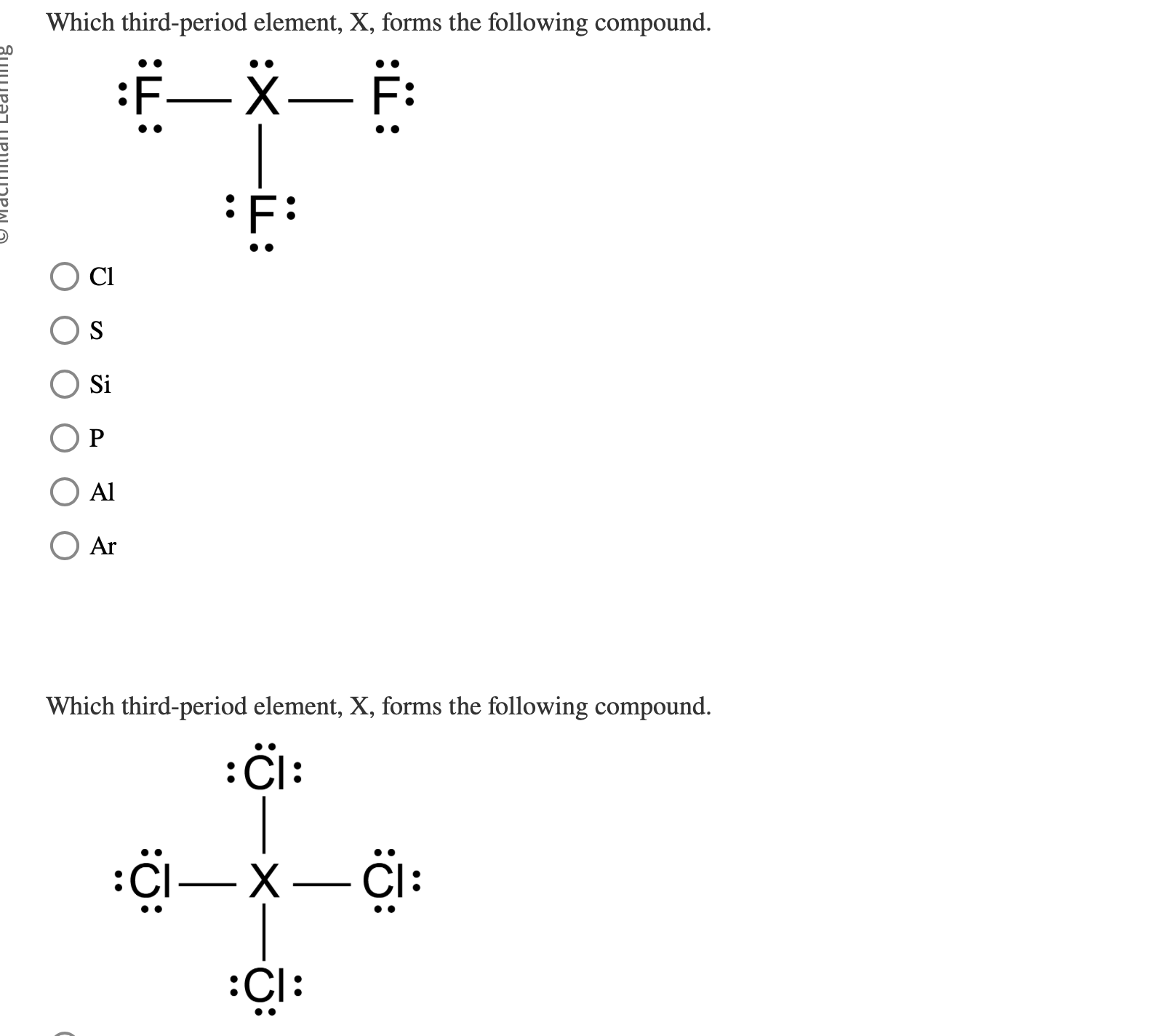 Solved Which third-period element, X, ﻿forms the following | Chegg.com