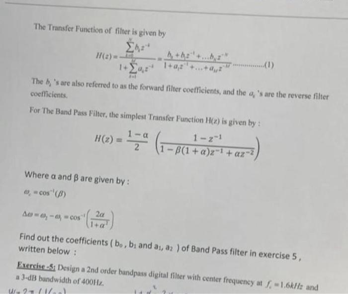 Solved The Transfer Function of filter is given by | Chegg.com