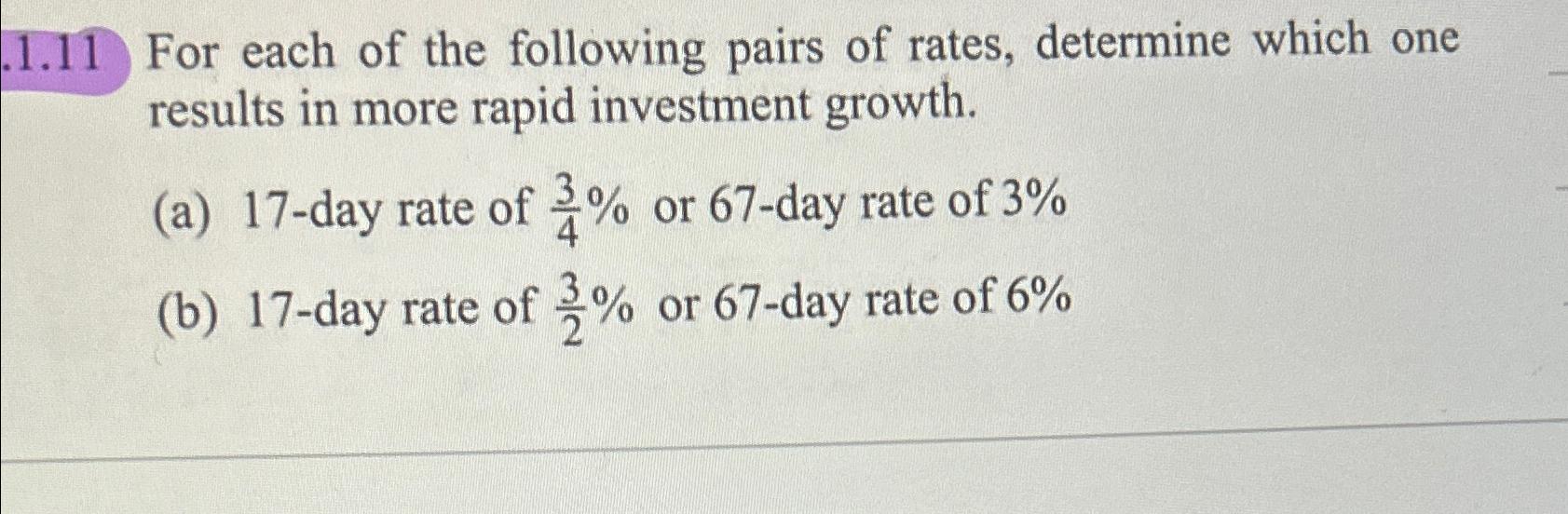Solved 1.11 ﻿For each of the following pairs of rates, | Chegg.com