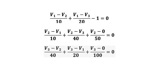 Solved V1-V2 V1-V3 + 10 20 1 = 0 = 0 V2-V1 V2 -V3 V2-0 + + | Chegg.com