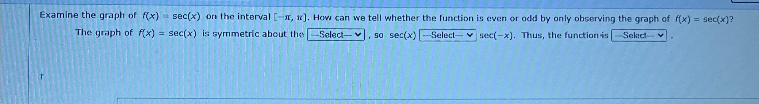Solved Examine the graph of f(x)=sec(x) ﻿on the interval | Chegg.com
